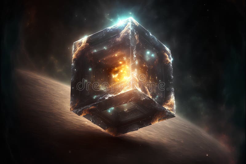 3d Rendering of Cube in Space. Futuristic Technology Style Stock ...