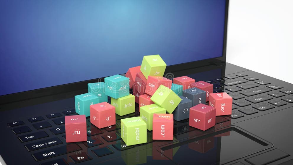 3D Rendering of Cubes with Domain Names Stock Illustration ...