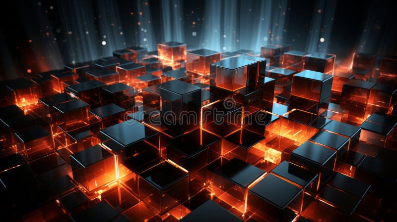 3d Rendering of Cubes and Fire on a Black Background Stock Illustration ...