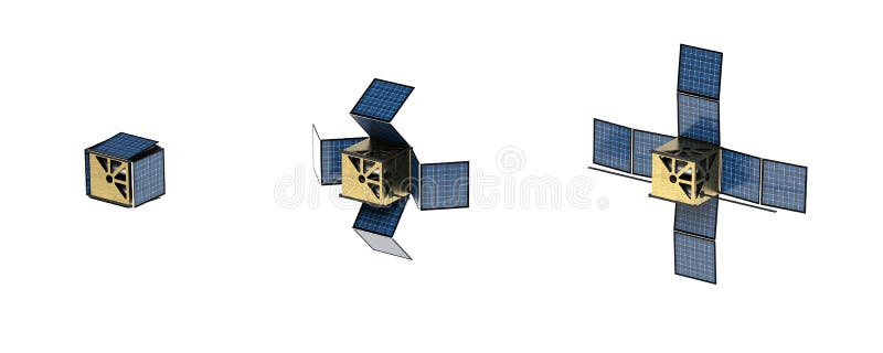 3D Rendering CubeSat with Solar Panels Stock Illustration ...