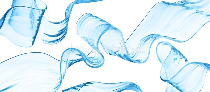 3d Rendering, Curvy Blue Translucent Ribbons Isolated on White ...