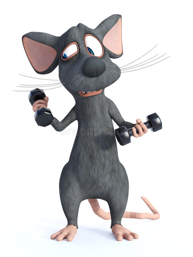 3D Rendering of a Cartoon Mouse Doing a Workout with Dumbbells Stock ...