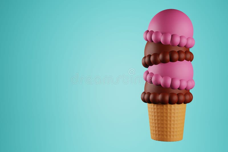 3D Rendering of a Cute Colorful Ice Cream Cone Stock Illustration ...