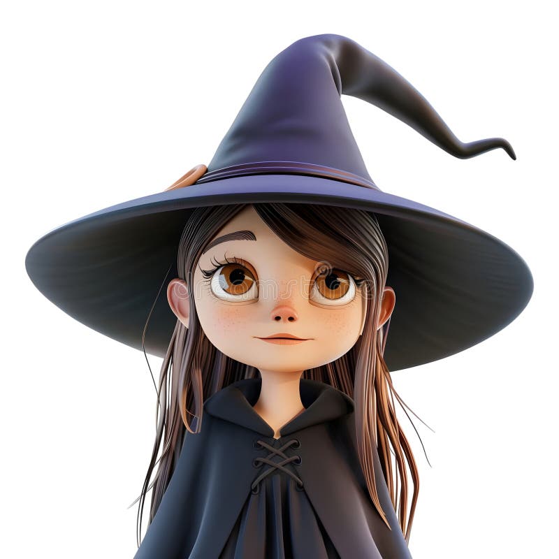3D Rendering of a Cute Halloween Witch Holding Stick on Transparent ...