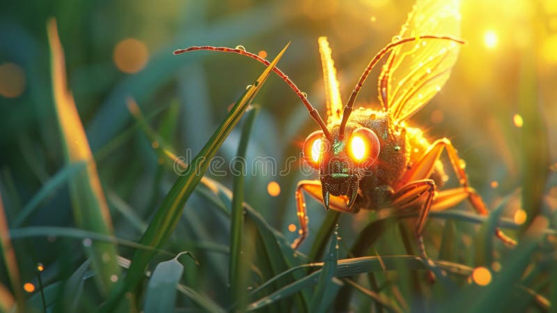 Close-up of a Beautiful Firefly on the Grass at Sunset. Stock ...