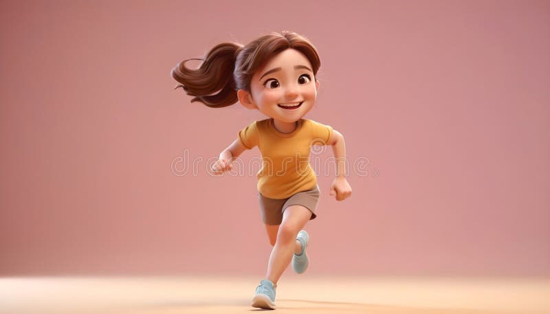 3d Rendering of a Cute Little Girl Running on Solid Background ...