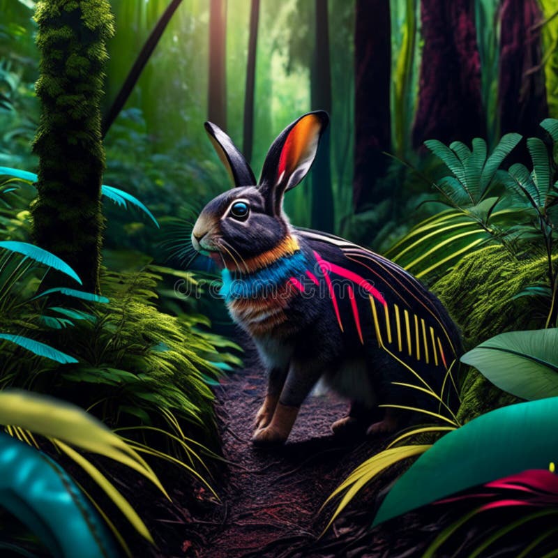 3d Rendering of a Cute Rabbit in a Tropical Forest. High Quality Photo ...