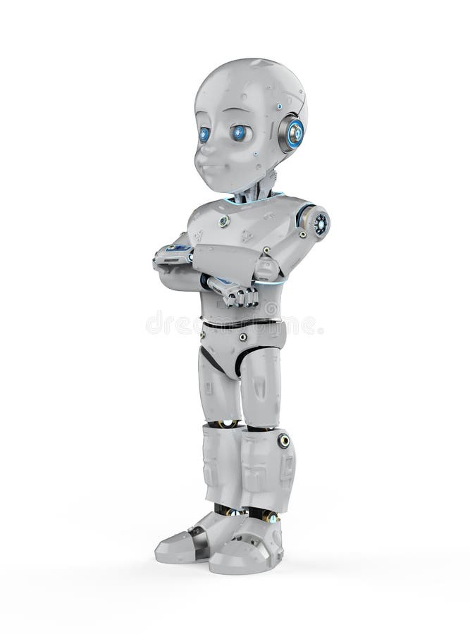 Cute Robot with Cartoon Character Folded Arms Stock Illustration ...
