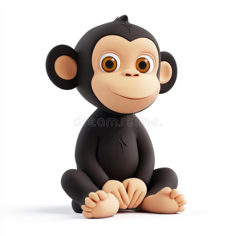 Adorable Baby Chimpanzee Sitting Cartoon, 3D Render Stock Illustration ...
