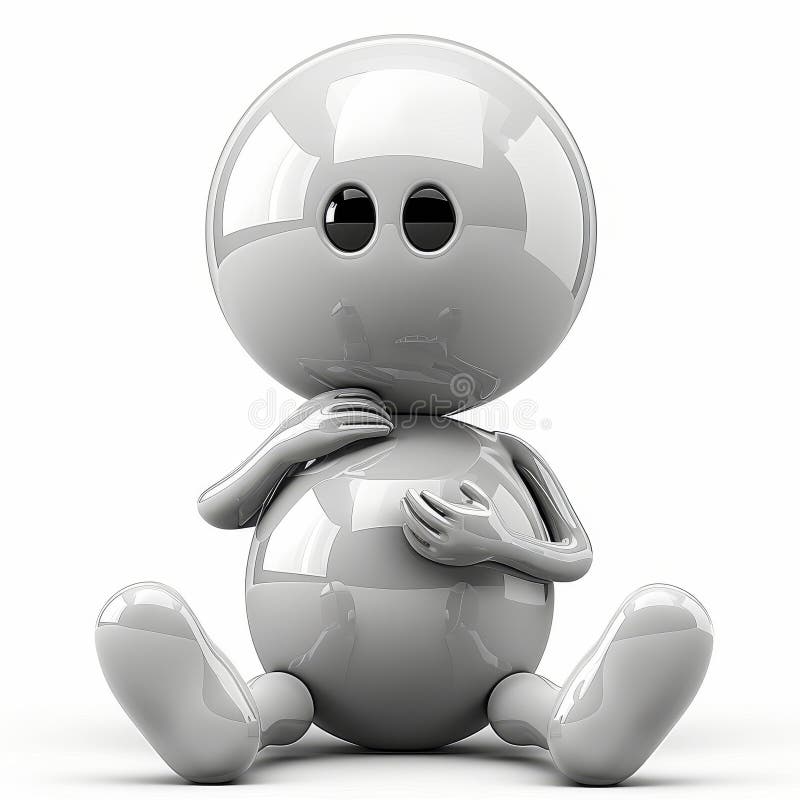 3D Rendering of a Cute and Simple Silver Character Sitting Stock ...