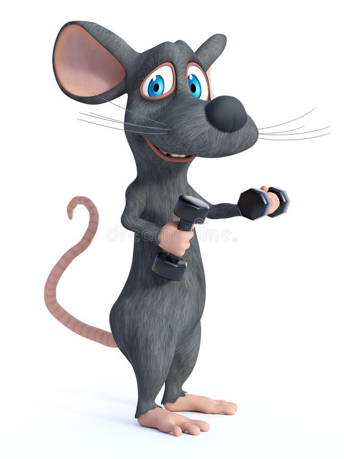 3D Rendering of a Cartoon Mouse Doing a Workout with Dumbbells Stock ...