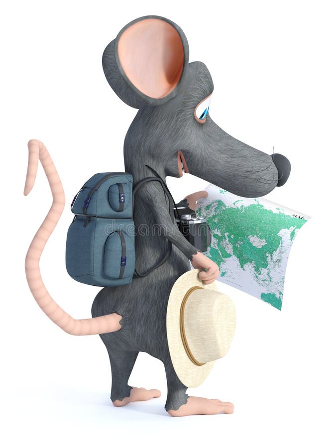 3D Rendering of a Cartoon Mouse Tourist Backpacking Stock Illustration ...
