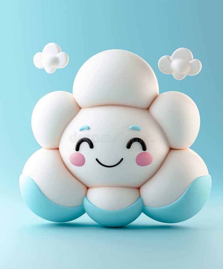 3d Rendering of a Cute Smiling Cloud on Blue Background with Clouds ...