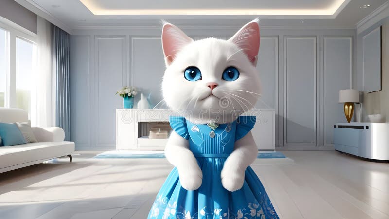 3d Rendering of Cute White Kitten in Modern House, Animated Content ...