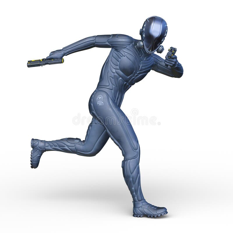 3D rendering of cyber man stock illustration. Illustration of weapon ...