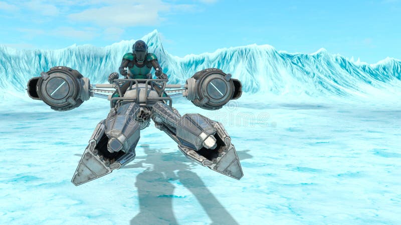 3D Rendering of a Cyber Man Riding the Spaceship Stock Illustration ...