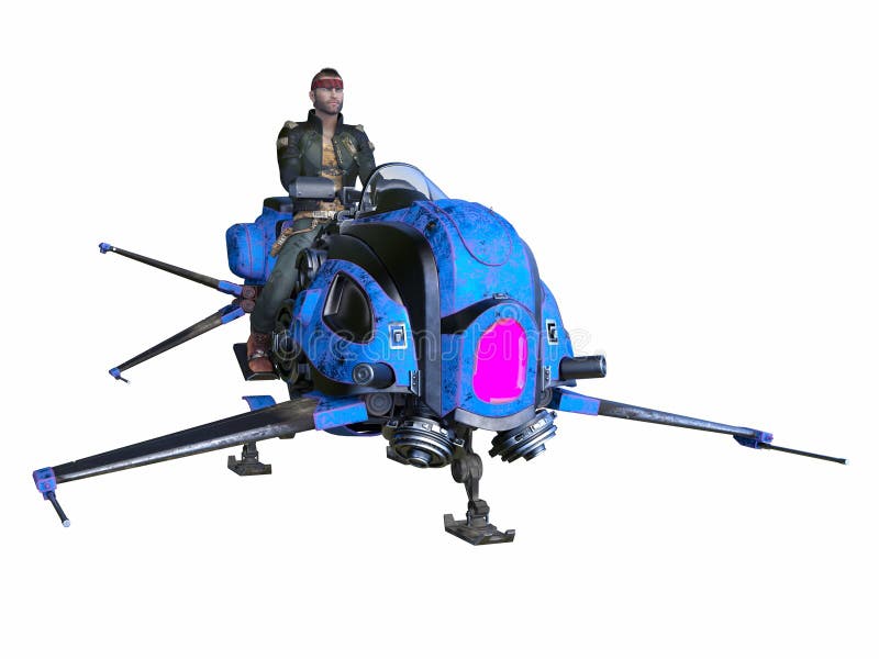 3D Rendering of a Cyber Man Riding the Spaceship Stock Illustration - Illustration of active ...
