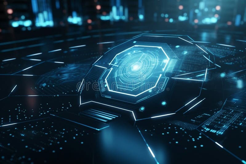 3d Rendering of Cyber Security Concept. Futuristic Interface with HUD ...