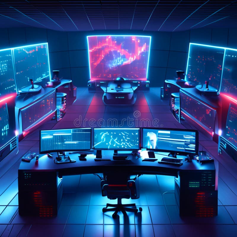 3d Rendering Of A Cyber Security Room With Computers And Monitors Generative Ai Stock