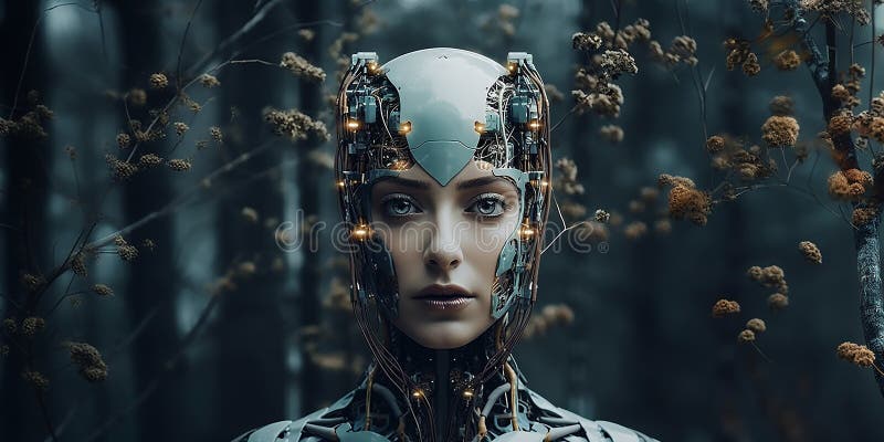 3D Rendering of Cyberpunk Cyborg Girl in Futuristic City. Asian ...