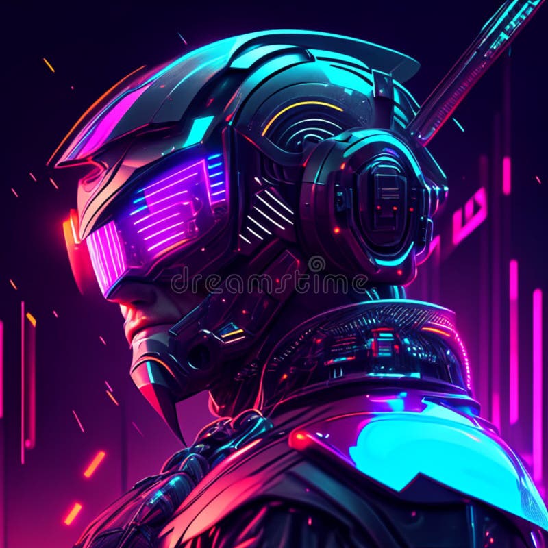 3D Rendering of Cyberpunk Cyborg Girl in Futuristic City. Asian ...