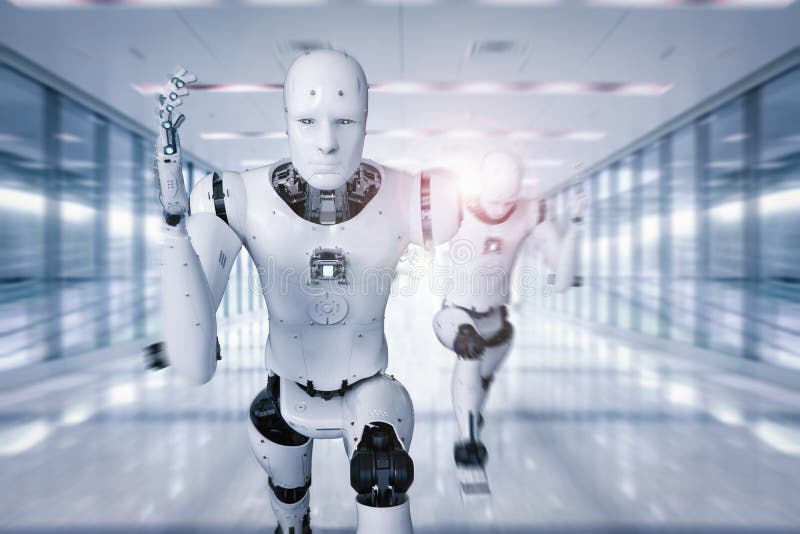 Cyborg running fast stock illustration. Illustration of active - 98936019