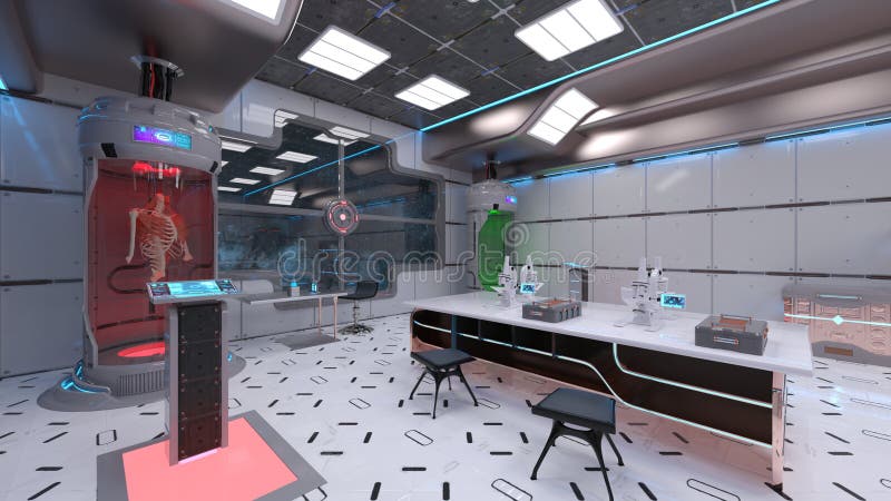 3d Rendering Of The Cyborg Testing Laboratory Stock Illustration Illustration Of Equipment