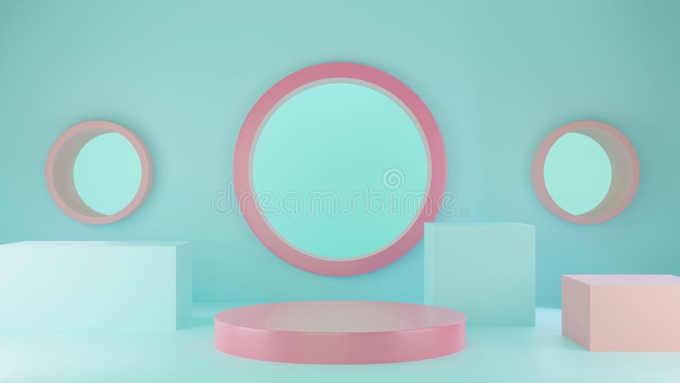 3D Rendering Cylinder Cube Stage with Colorful for Studio, Display and ...