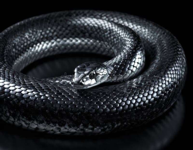 Silver Snake on a Black Background, Wallpaper. Stock Illustration ...