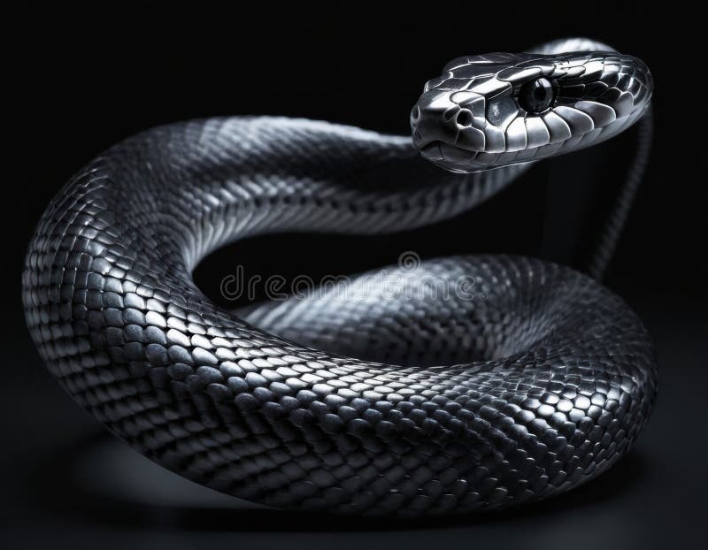 Silver Snake on a Black Background, Wallpaper. Stock Illustration ...