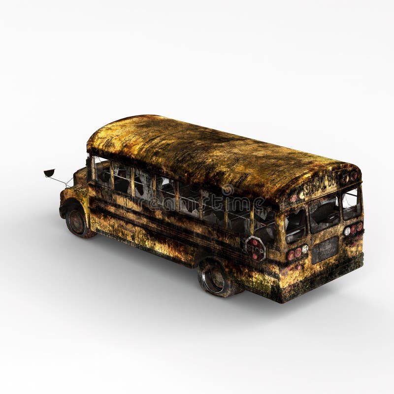 3d Rendering of a Damaged Bus on a White Surface Stock Illustration ...