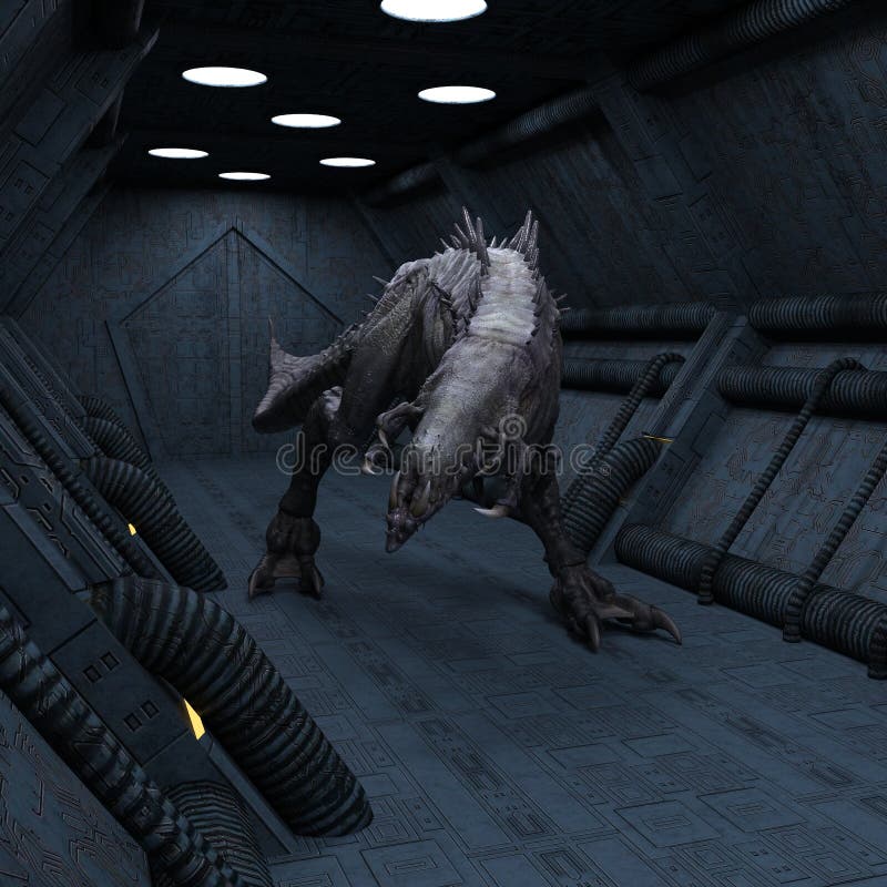 3D-illustration of a Horrible Alien Creature in a Spacehsip Stock ...