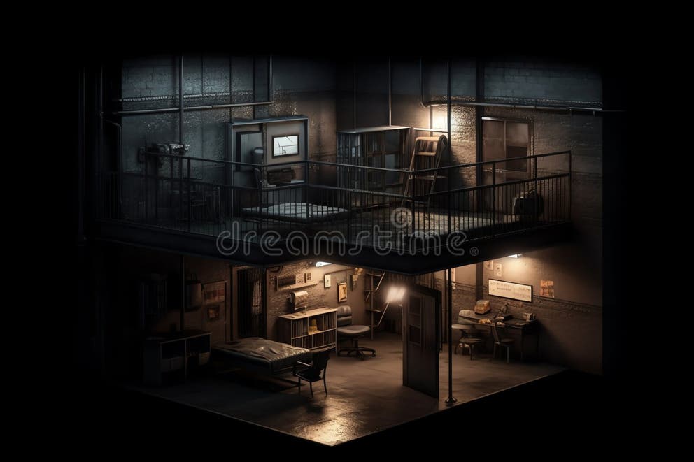 3D Rendering of a Dark Cell at Night. Generative AI Stock Illustration ...