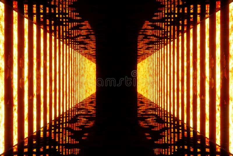 3D Rendering Dark Illuminated Corridor of Red Neon Light. Elegant ...