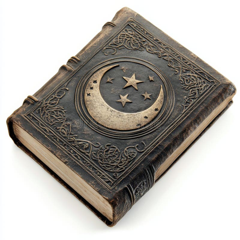 A 3D Rendering of a Dark Leather Grimoire, Showcasing an Old Magic Book ...