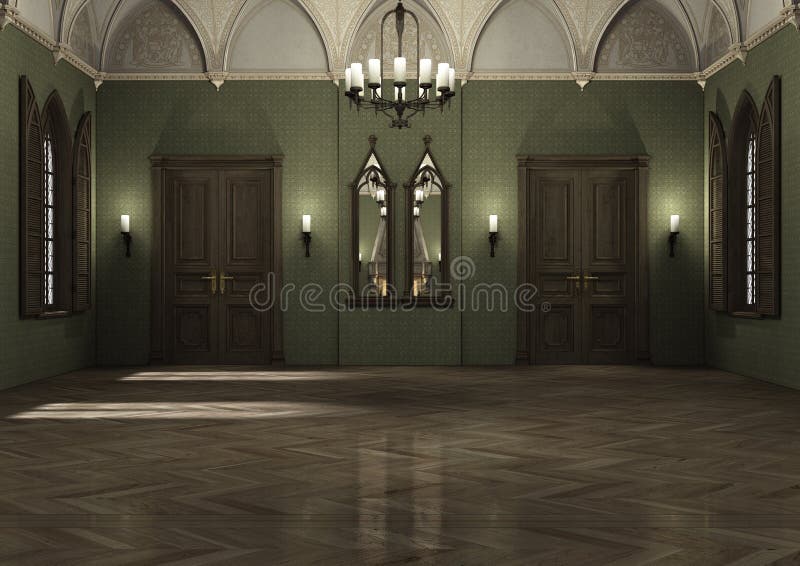 3D Rendering Dark Palace stock illustration. Illustration of interior ...