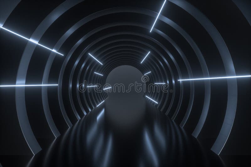 3d Rendering, Dark Science-fiction Tunnel, Dark Background Stock Illustration - Illustration of ...
