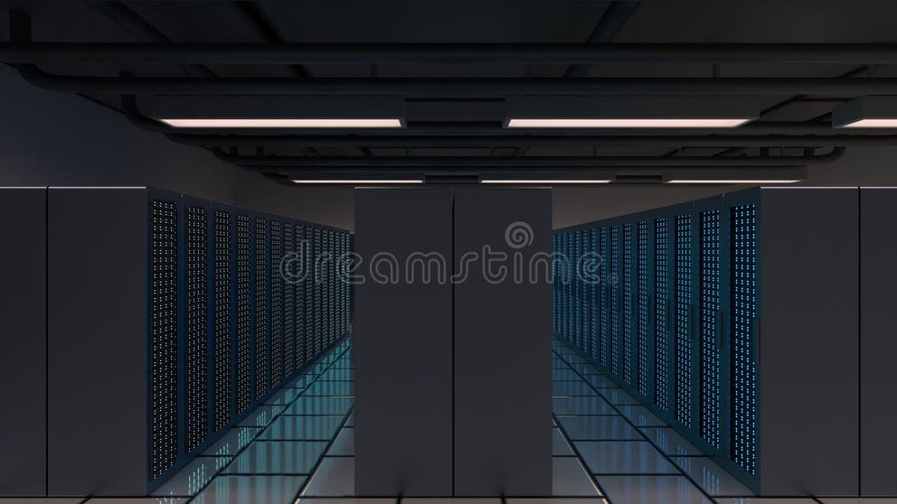 3d Rendering of Data Center with Rack-mount Servers Stock Illustration ...