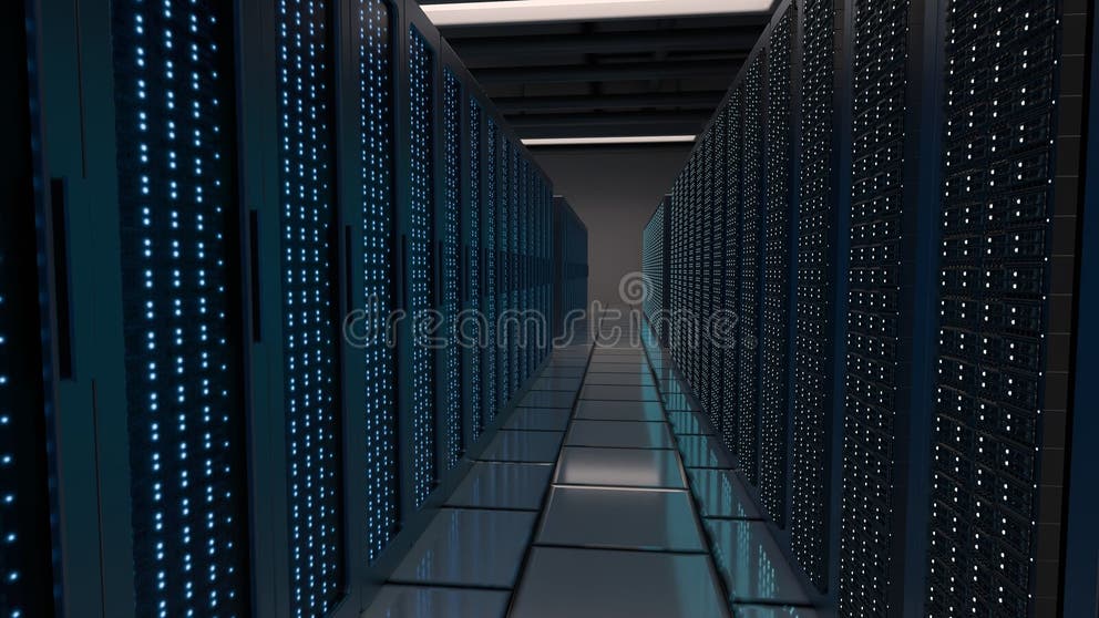 3d Rendering of Data Center with Rack-mount Servers Stock Illustration ...