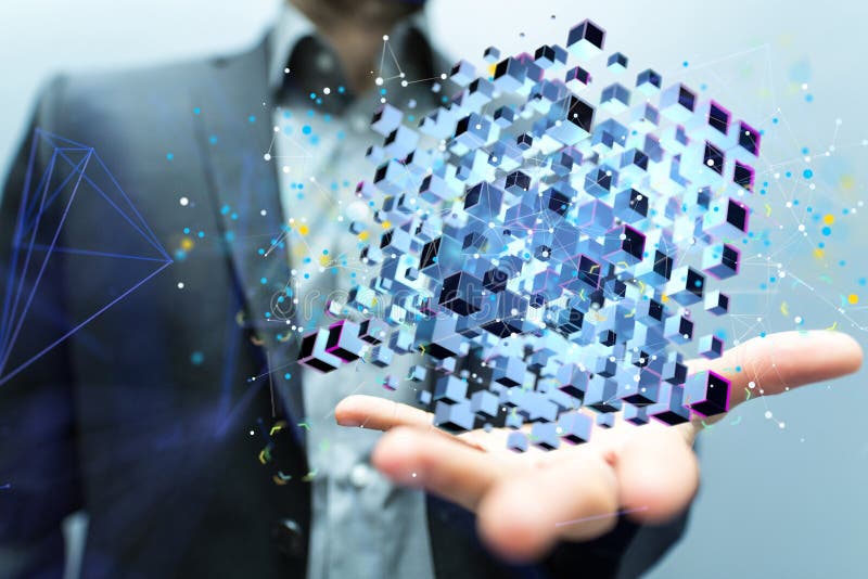 3D Rendering of Data Internet Infrastructure Concept Floating on a Man ...