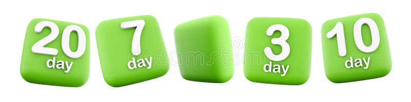3d Rendering 3, 7, 10, 20 Day Left Icon Set. 3d Render Day Numbers Icon ...