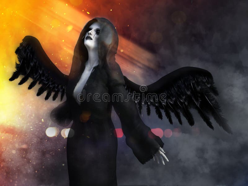 3D Rendering of a Death Angel in Heaven Holding Blank Sign. Stock ...