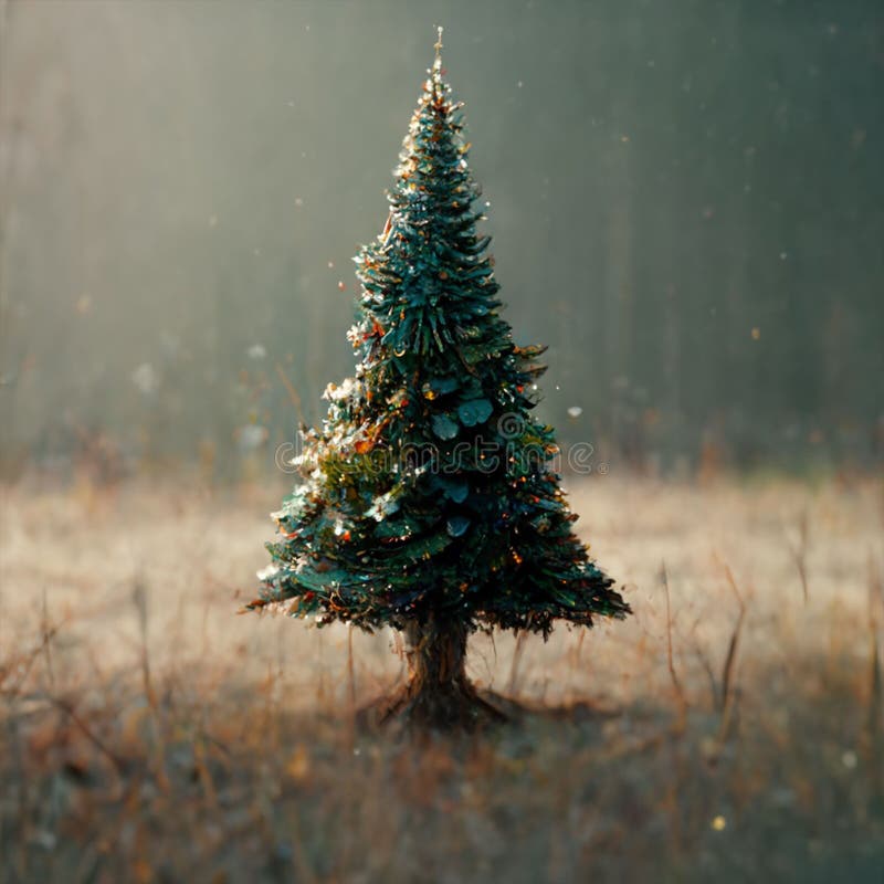3D Rendering of a Decorated Christmas Tree with Snow Falling Down Stock ...