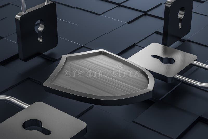 3d Rendering, a Defense Shield with Technological Background Stock ...