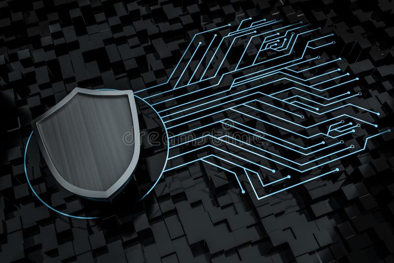 3d Rendering, a Defense Shield with Technological Background Stock ...