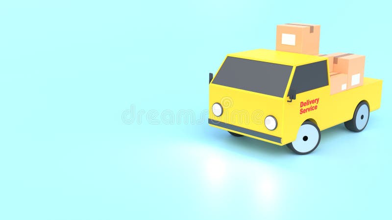 3D Rendering Delivery Car. Yellow Car with Packaging. Shipping ...