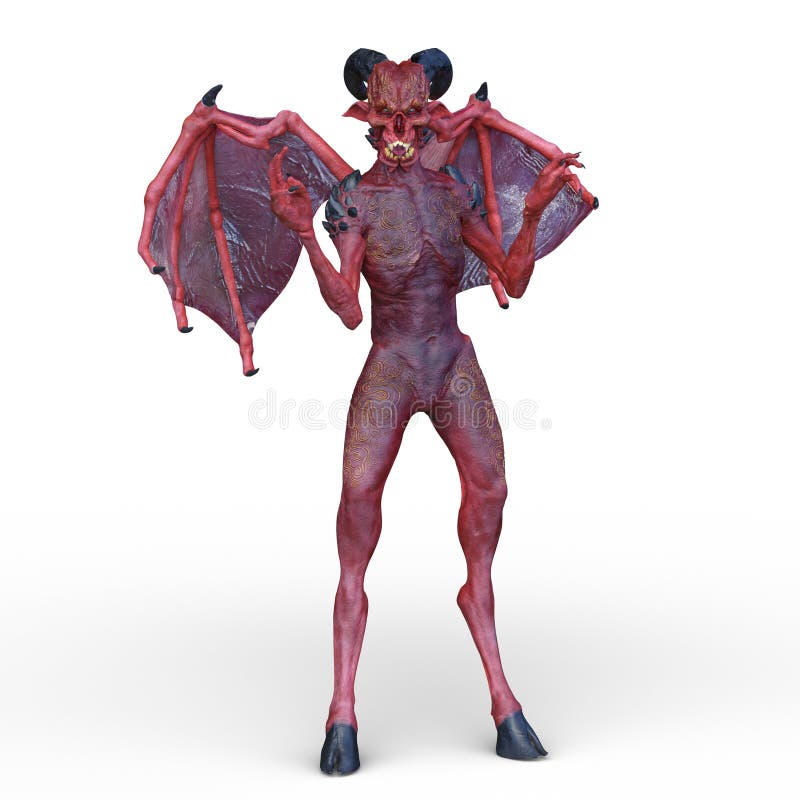 3d Rendering of a Red Demon on a Dark Background with Neon Lights ...
