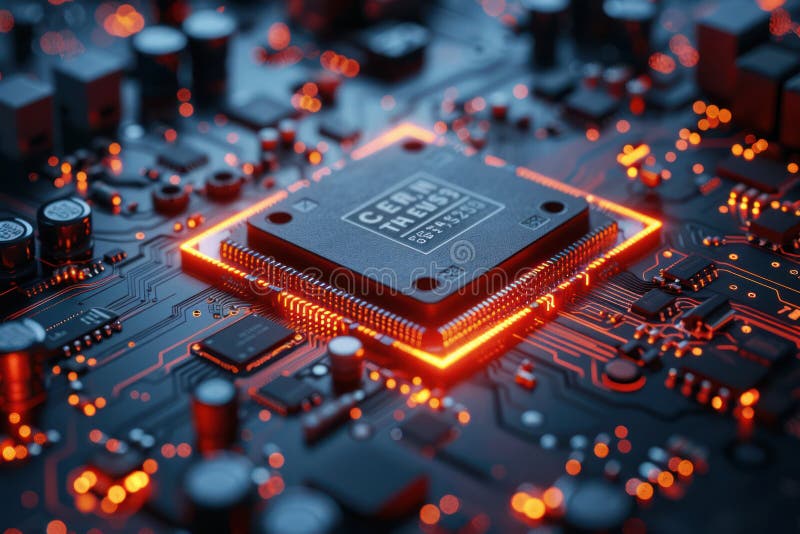 Circuit Board CPU Technology: 3D Rendering for Computer Concept Stock ...