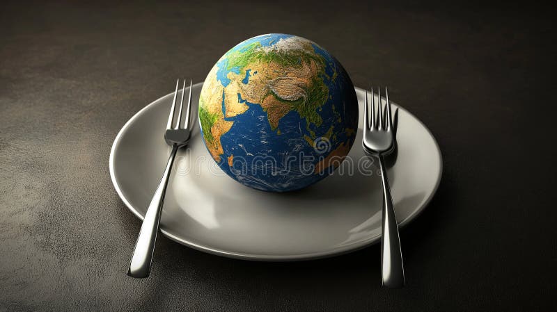 Global Food Crisis Concept Earth on Plate with Cutlery Sustainable ...