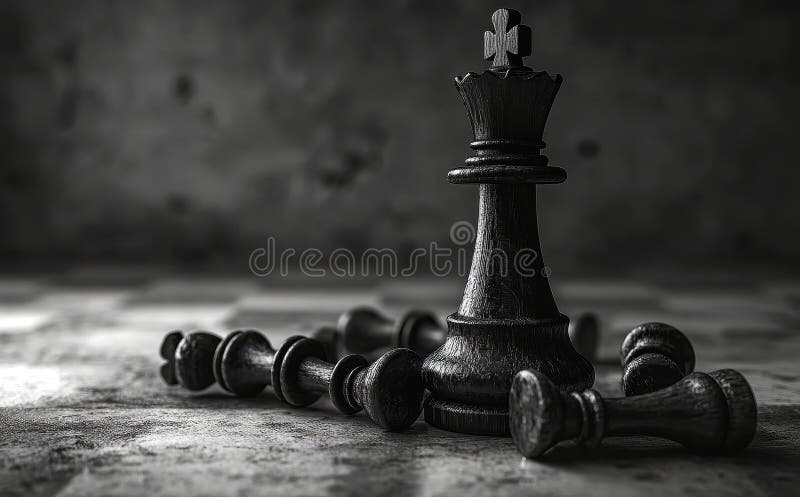 A 3D Rendering Depicts a Lone Black Chess King Standing among Numerous ...